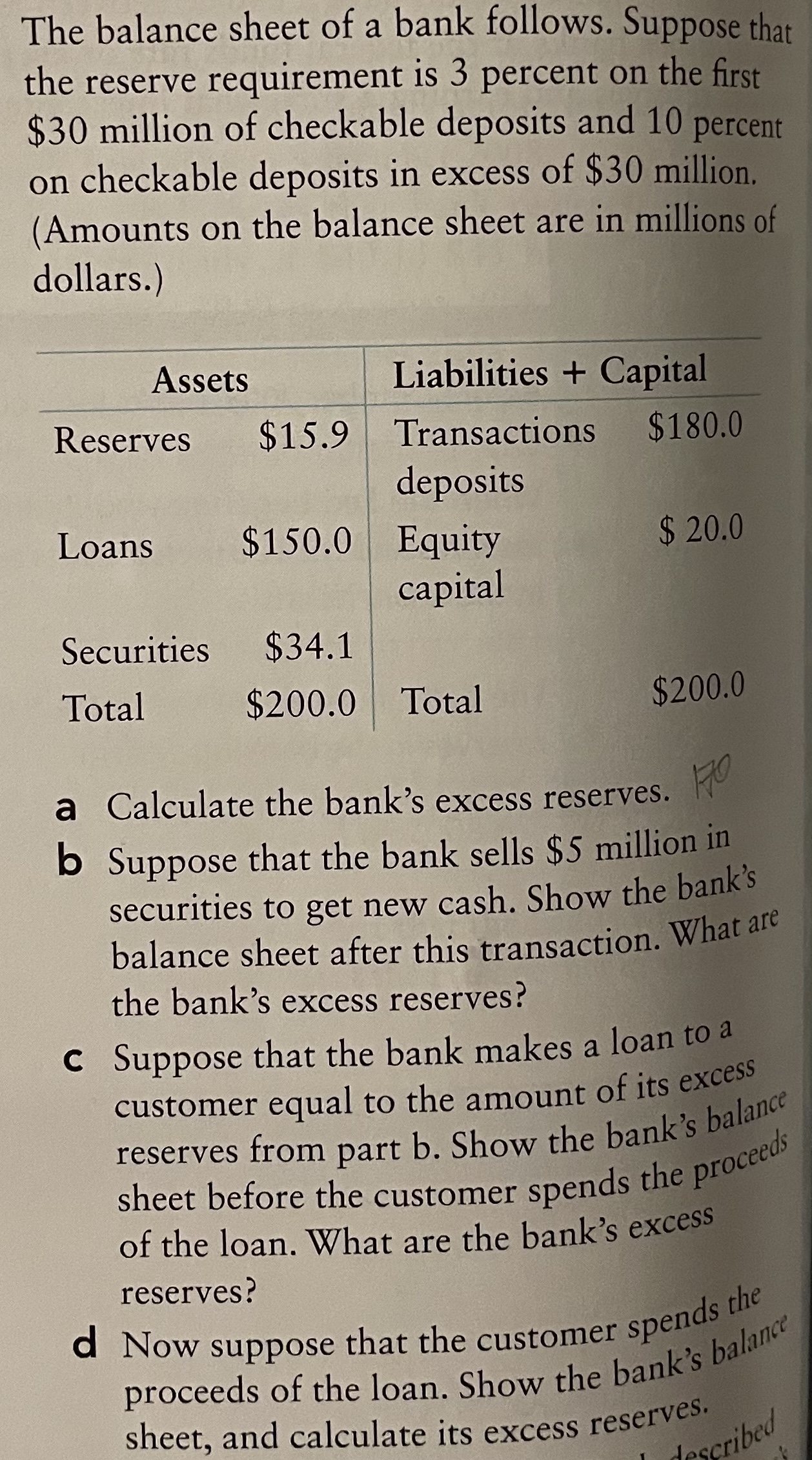 Solved The balance sheet of a bank follows. Suppose thatthe | Chegg.com