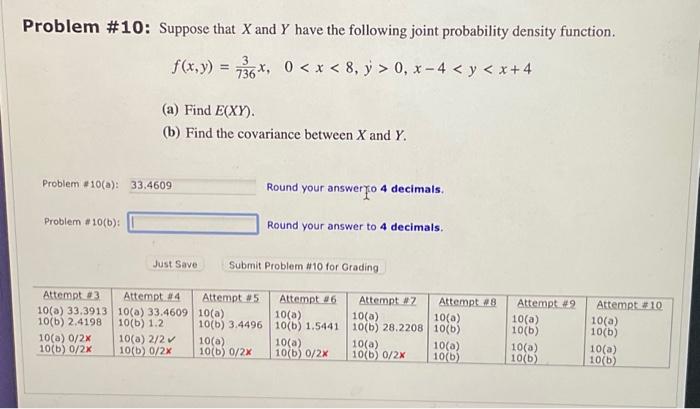 Solved Problem #10: Suppose that X and Y have the following | Chegg.com