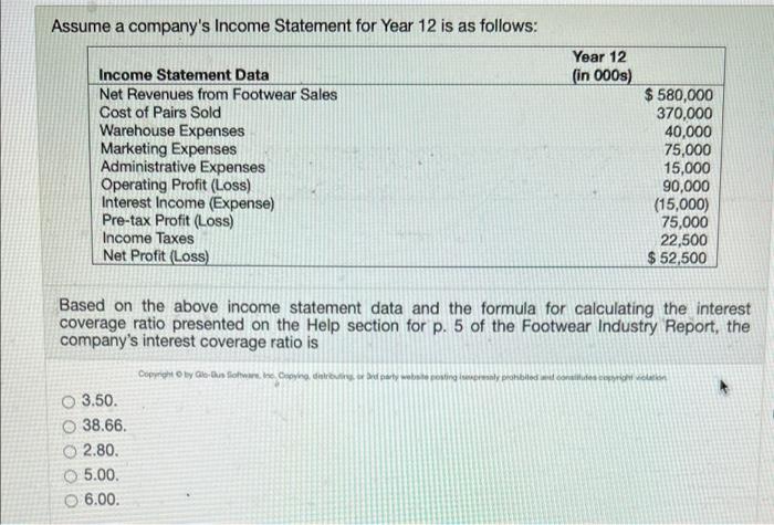 Solved Assume a company's Income Statement for Year 12 is as | Chegg.com