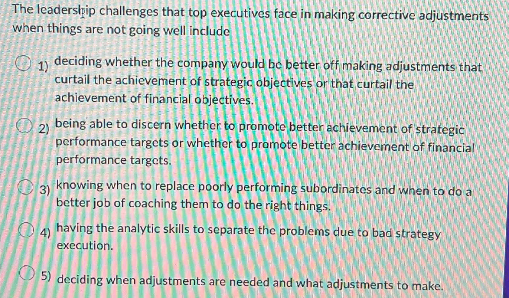Solved The leadership challenges that top executives face in | Chegg.com