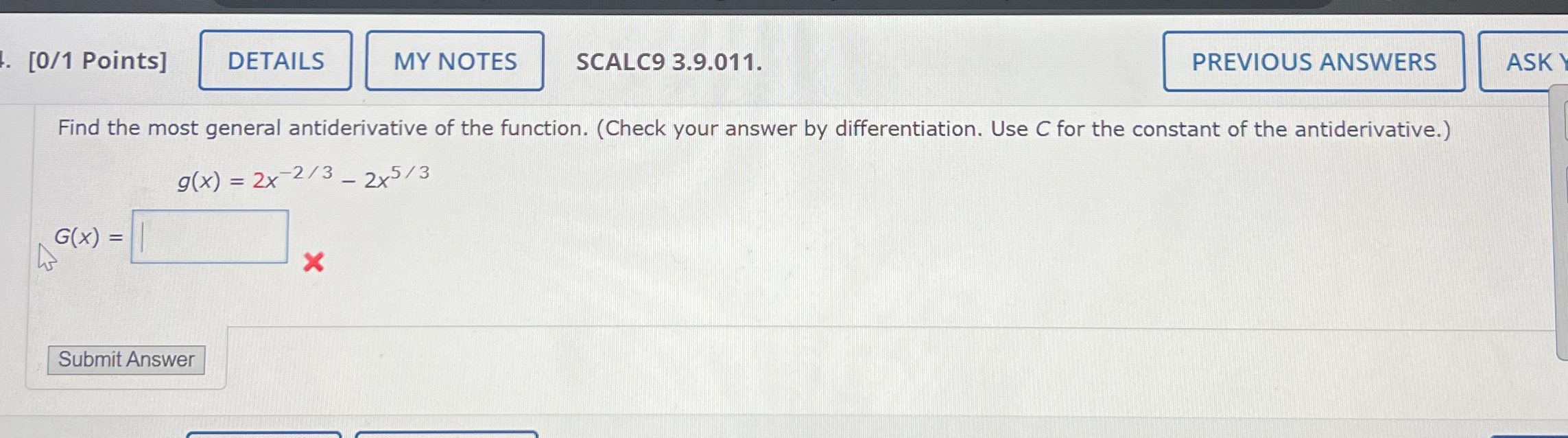 Solved [0 1 ﻿points]scalc9 3 9 011 Find The Most General