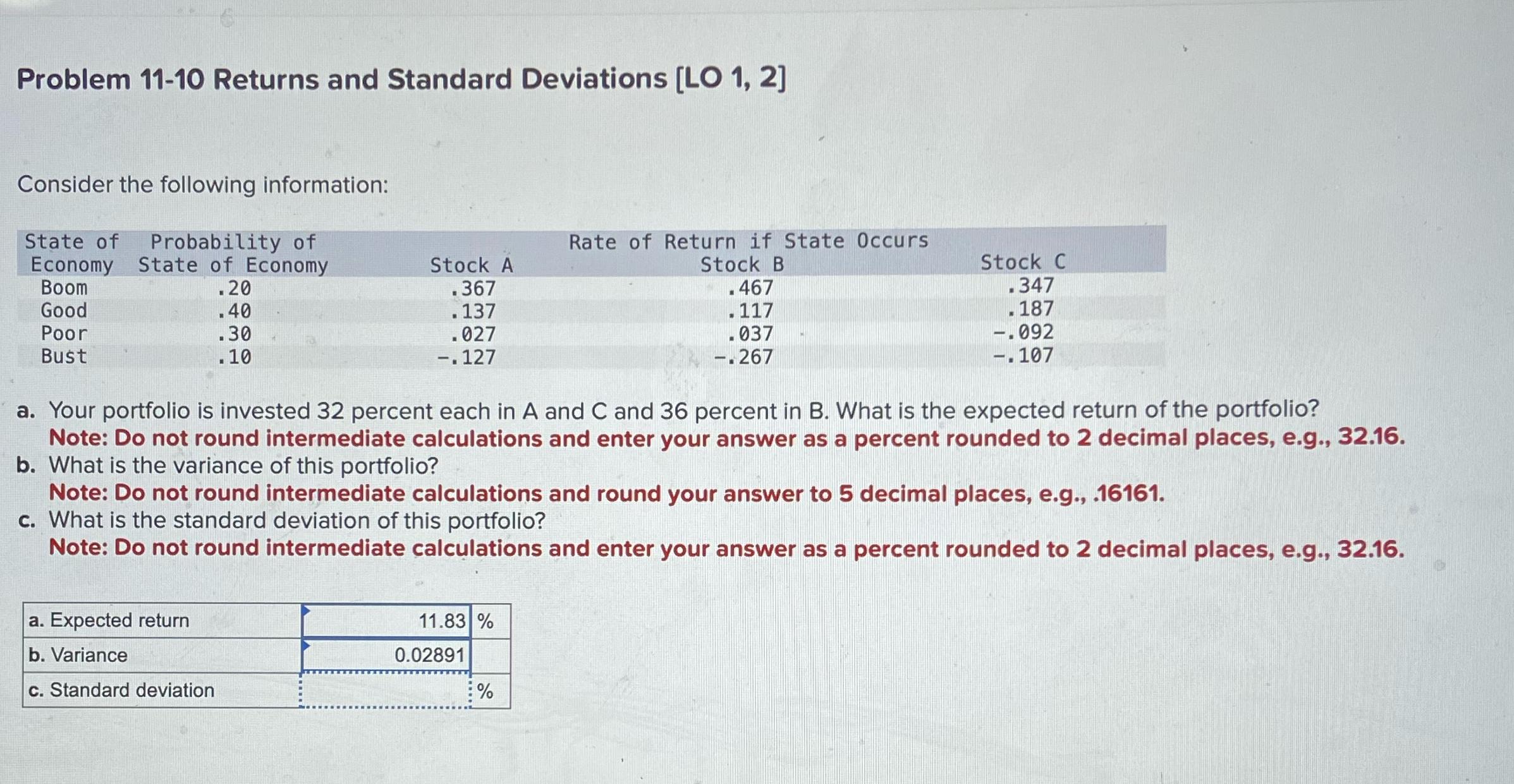 Solved Problem 11-10 ﻿Returns and Standard Deviations [LO | Chegg.com