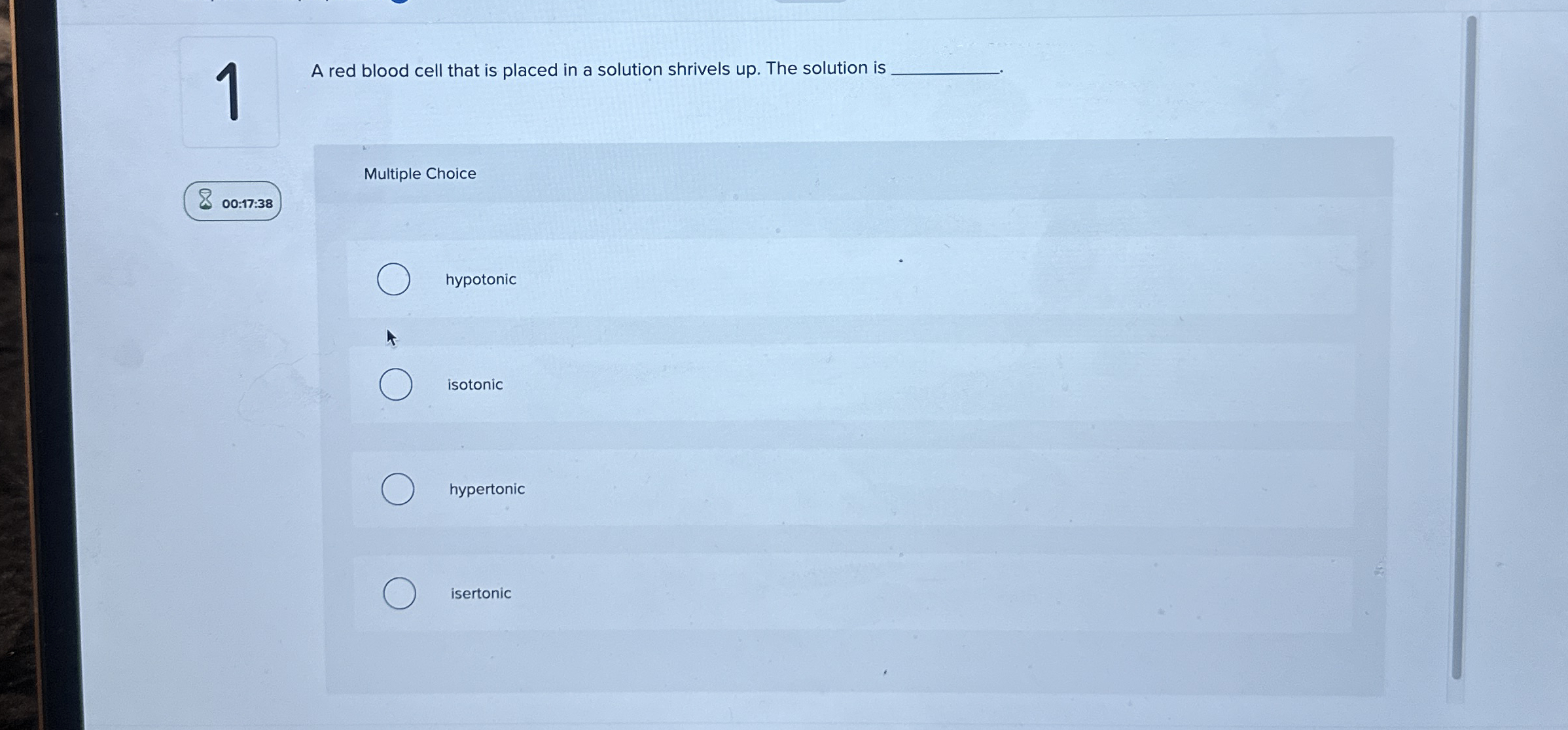 1A red blood cell that is placed in a solution | Chegg.com