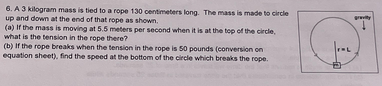 Solved A 3 ﻿kilogram mass is tied to a rope 130 ﻿centimeters | Chegg.com