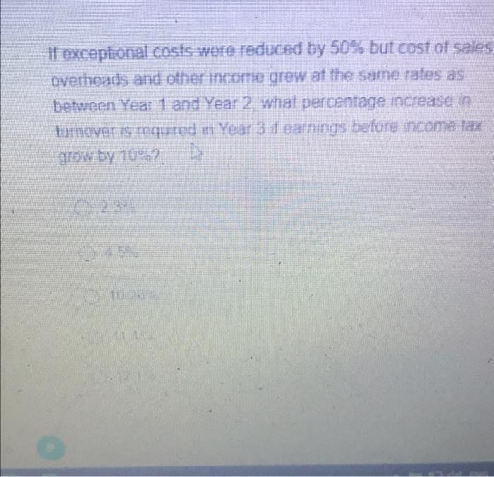 Solved If exceptional costs were reduced by 50% but cost of | Chegg.com
