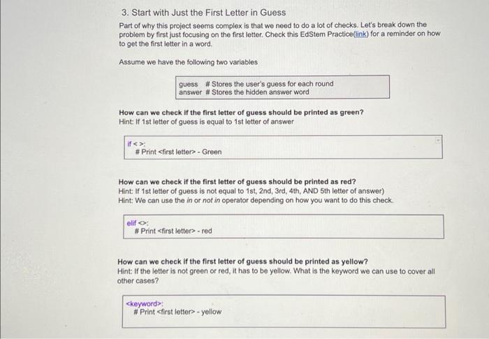 3. Start with Just the First Letter in Guess Part of | Chegg.com