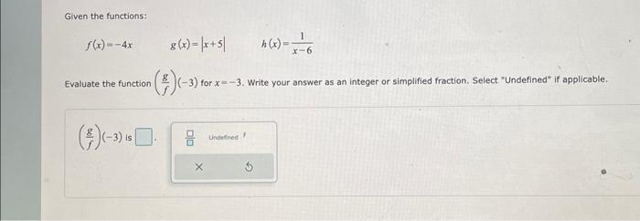 Solved Given the functions: f(x)=−4xg(x)=∣x+5∣h(x)=x−61 | Chegg.com