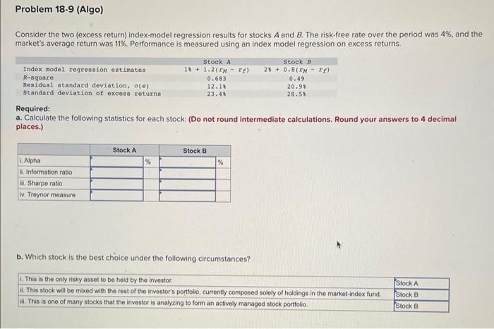 Solved Consider the two (excess return) index-model | Chegg.com
