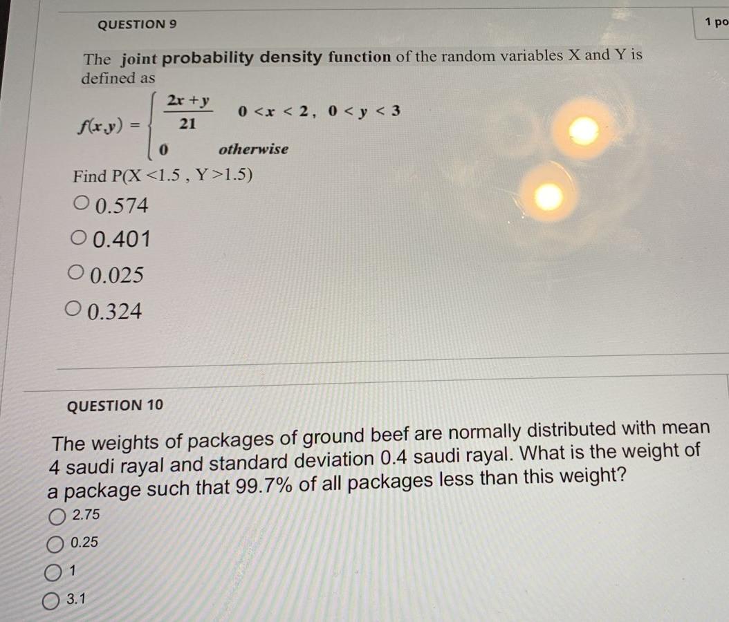 Solved The joint probability density function of the random | Chegg.com