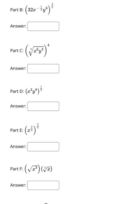 Solved Part B 32x ¾y6² Answer Part C Answer V √√₂²₂³ 