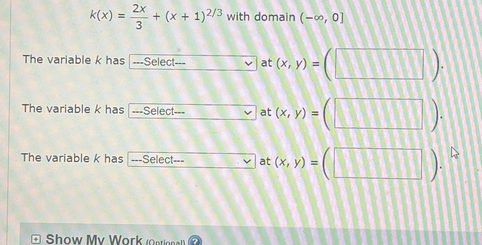 Solved k(x)=2x3+(x+1)23 ﻿with domain (-∞,0]The variable k | Chegg.com