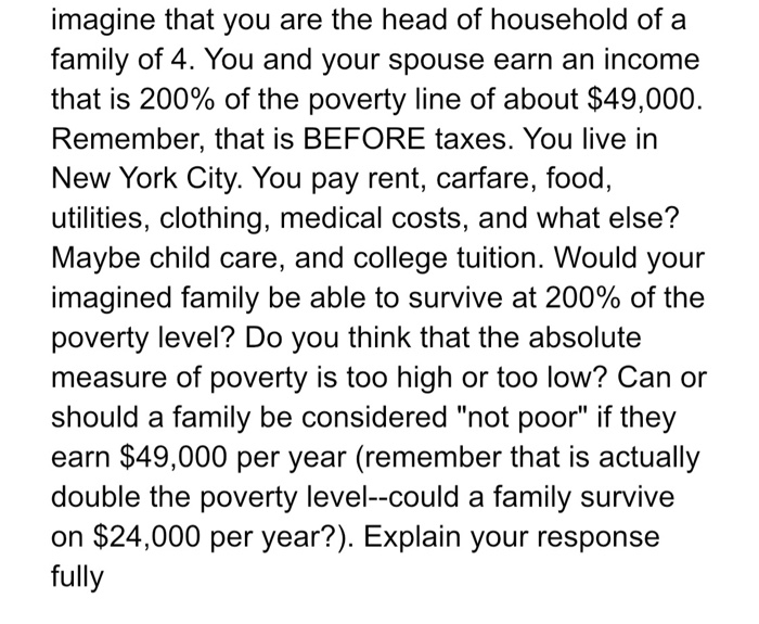 Solved imagine that you are the head of household of a | Chegg.com