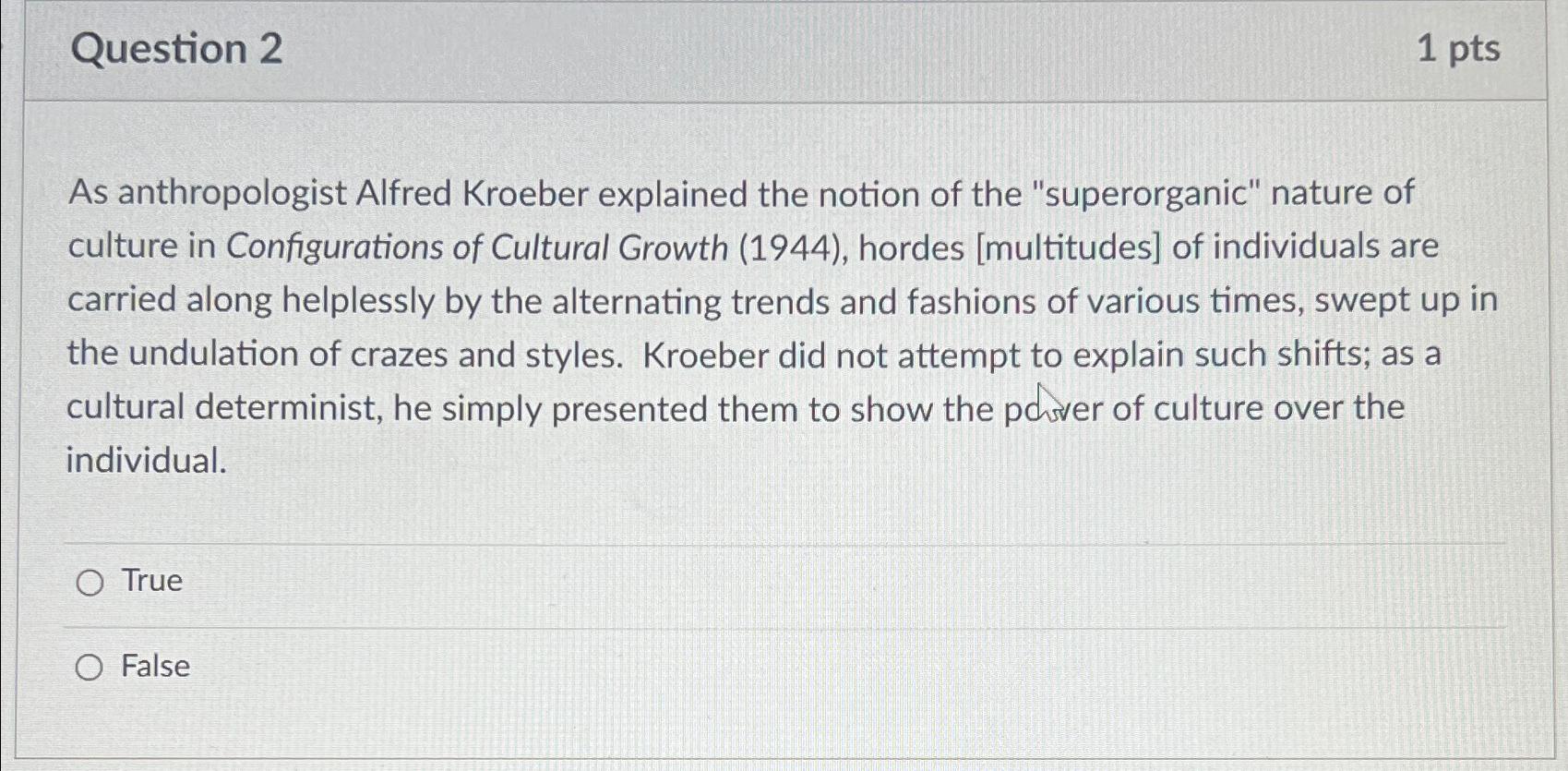 Solved Question 21 ﻿ptsAs anthropologist Alfred Kroeber | Chegg.com