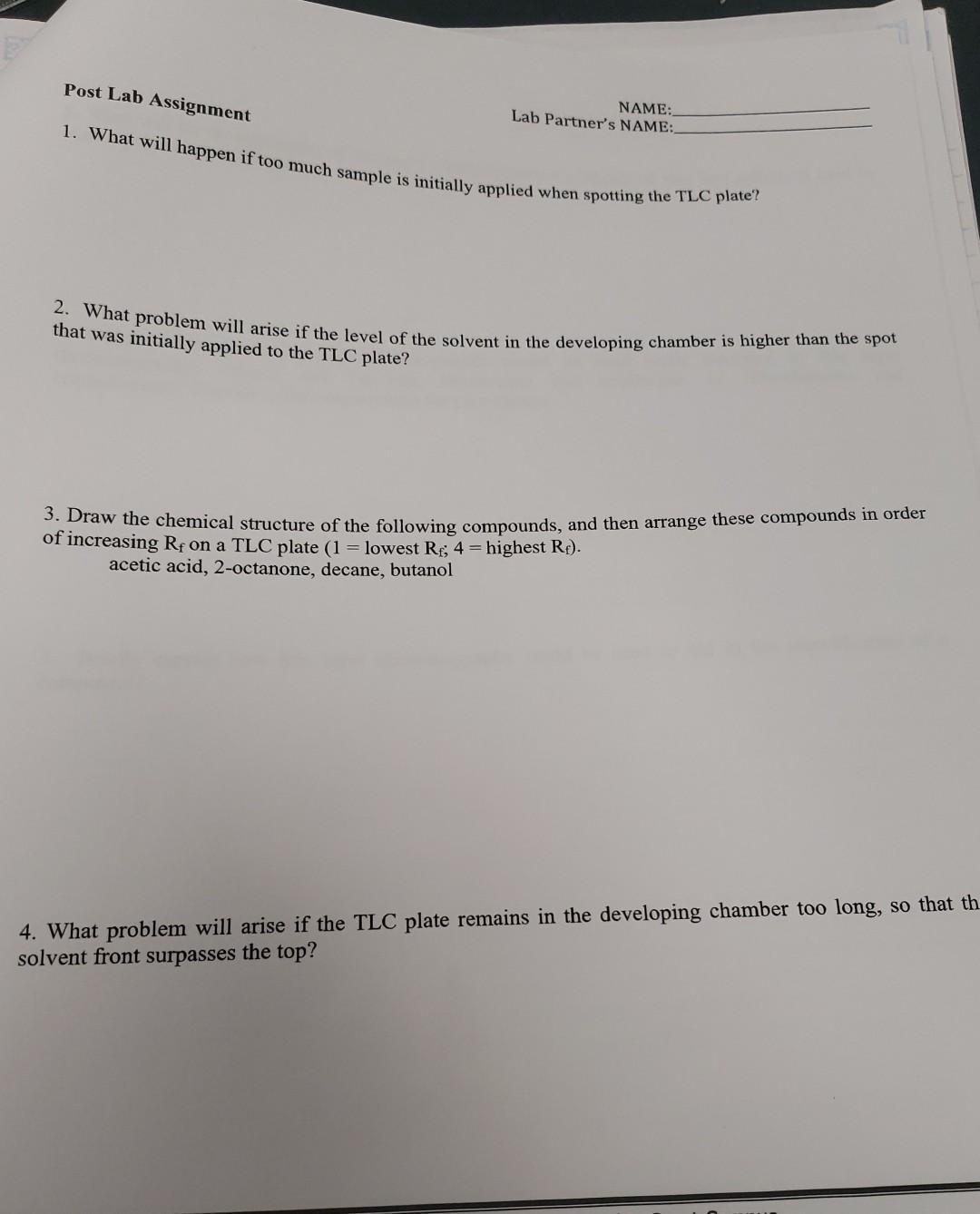 Solved Post Lab Assignment Lab Partner's NAME: 1. What will | Chegg.com