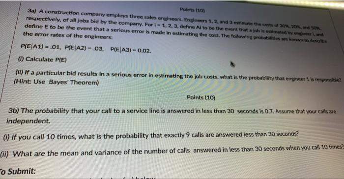 Solved 3a) A construction company employs three sales | Chegg.com