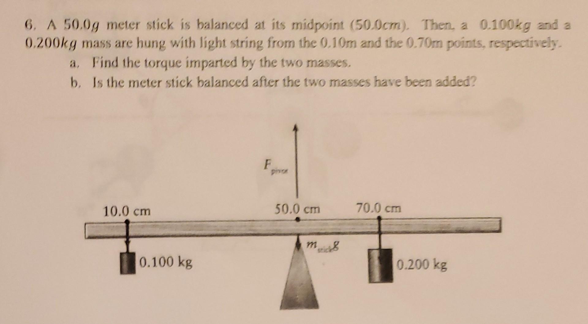 Solved a 50g meter stick is balanced at its midpoint 50cm. | Chegg.com
