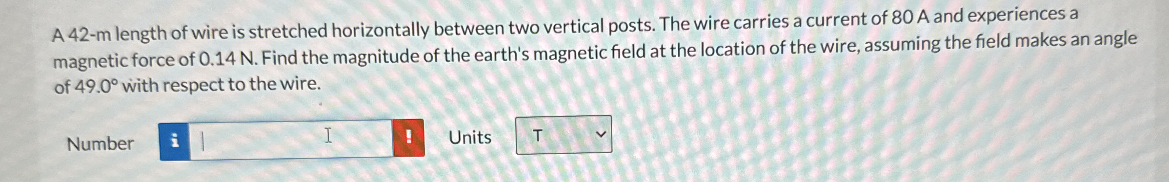 Solved A 42-m length of wire is stretched horizontally | Chegg.com