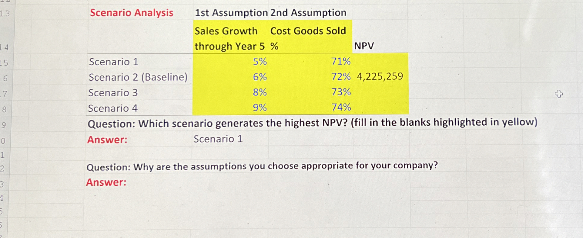 Solved \table[[Scenario Analysis,1st Assumption 2nd | Chegg.com