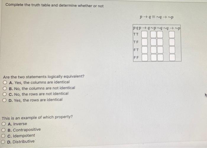 Solved Complete the truth table and determine whether or not | Chegg.com