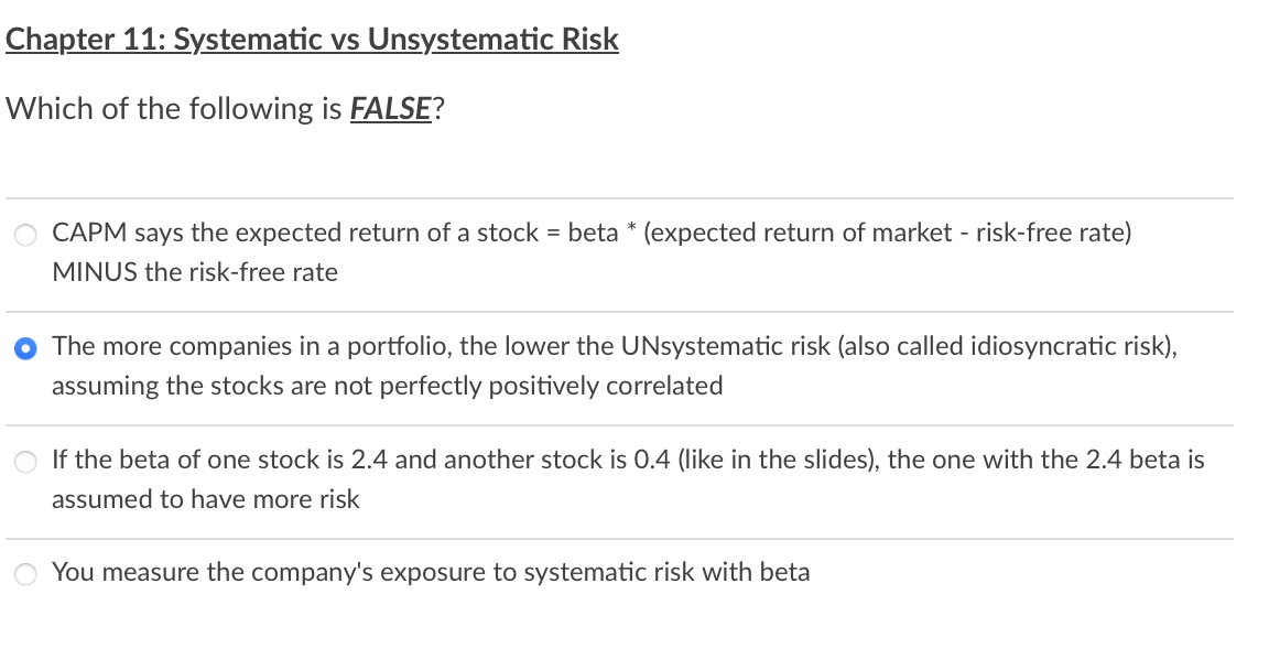 Chapter 11: Systematic vs Unsystematic RiskWhich of | Chegg.com