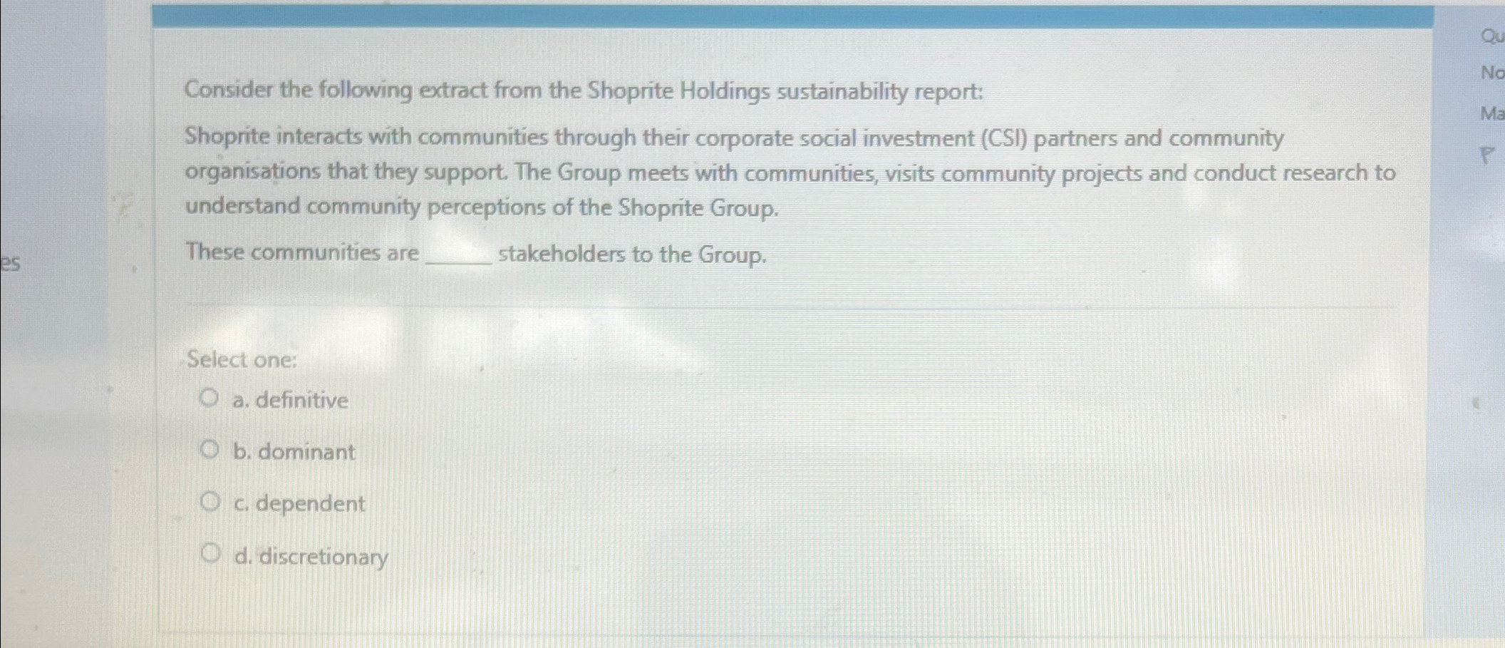 Solved Consider the following extract from the Shoprite | Chegg.com