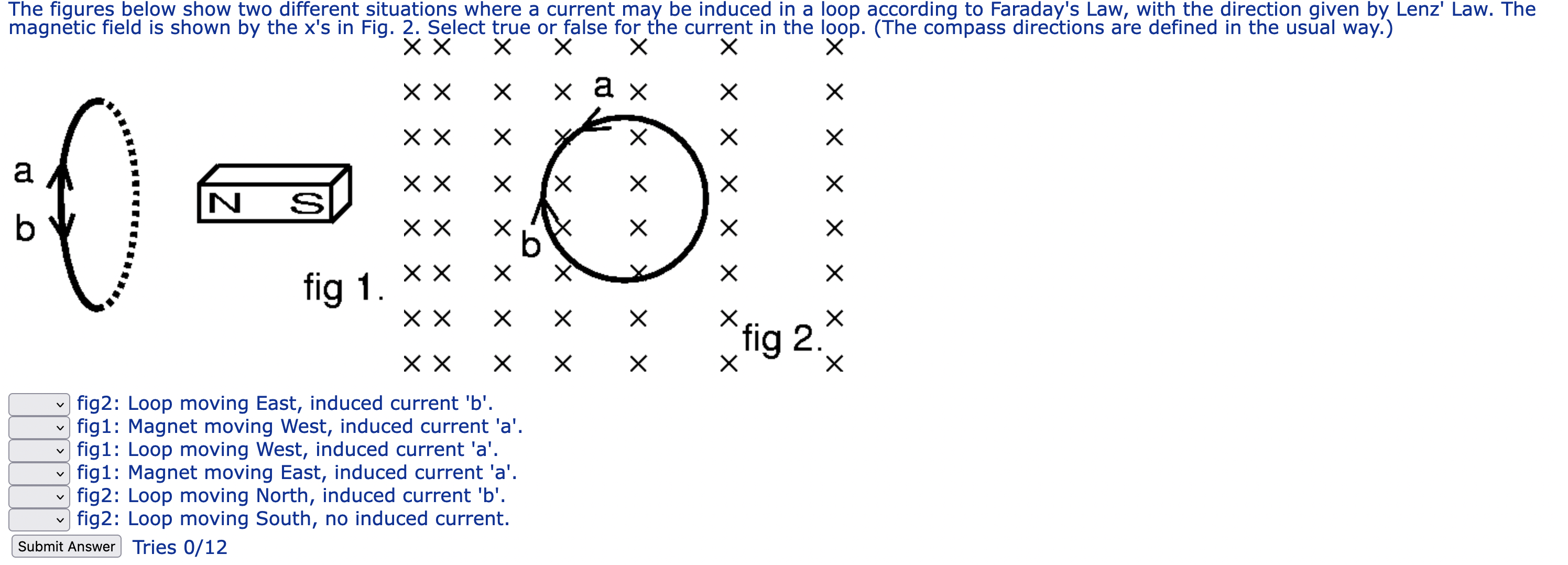 Solved fig2: Loop moving East, induced current ' b '.fig1: | Chegg.com