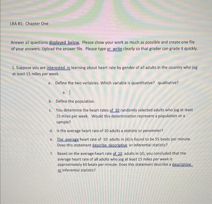 Solved LRA #1: Chapter One Answer all questions displayed | Chegg.com