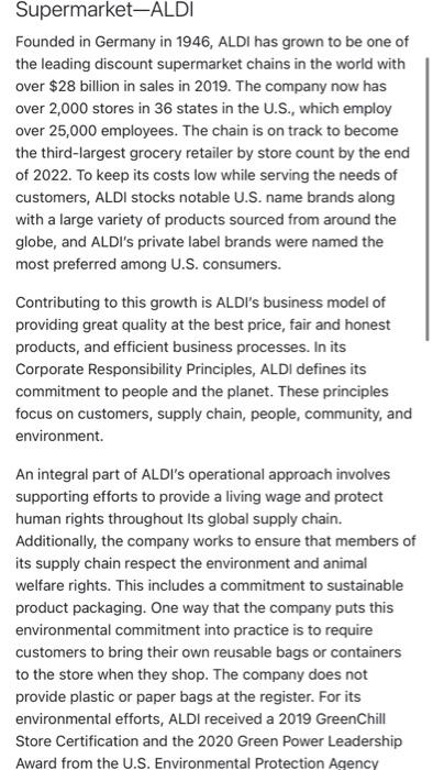 Solved Supermarket-ALDI Founded in Germany in 1946, ALDI has | Chegg.com