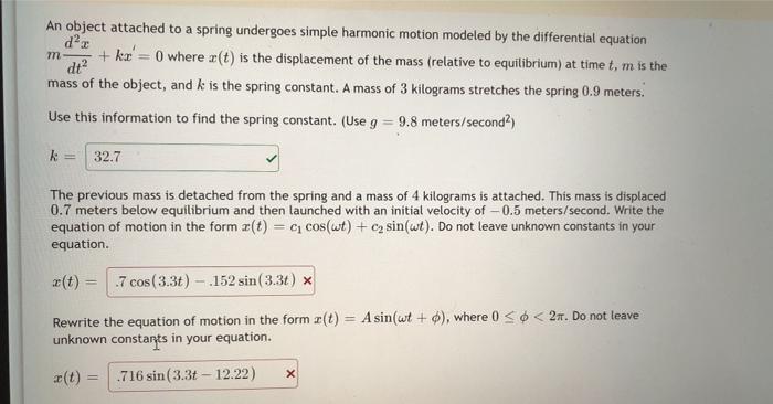 Solved m An object attached to a spring undergoes simple | Chegg.com