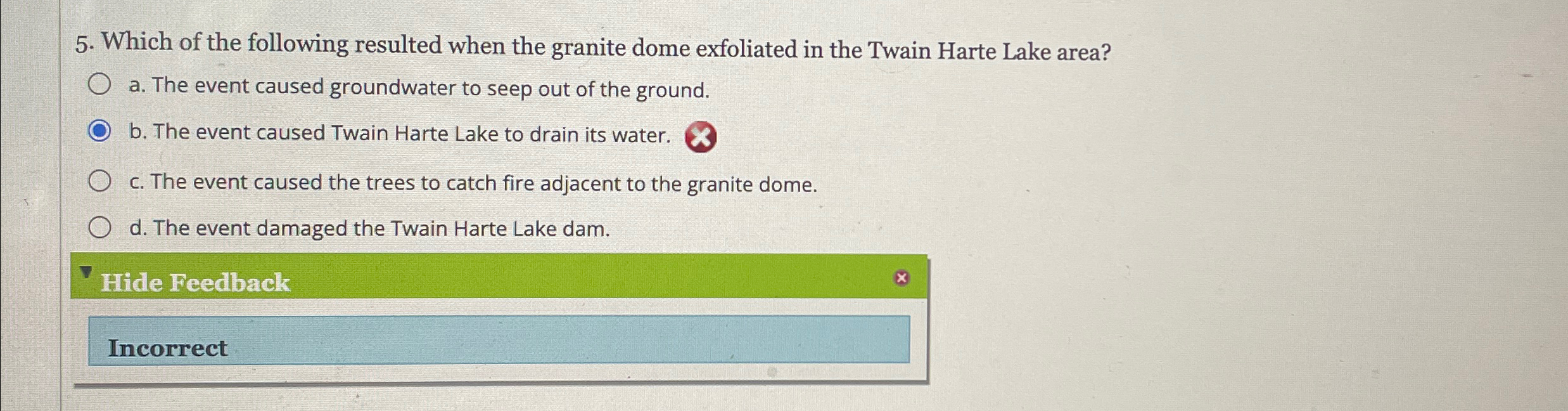 Solved Which of the following resulted when the granite dome | Chegg.com