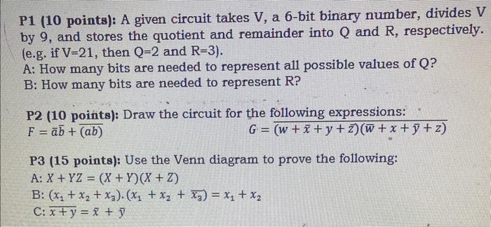 Solved P1 (10 points): A given circuit takes V, a 6-bit | Chegg.com
