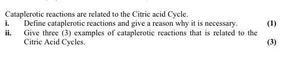 Solved (1) Cataplerotic reactions are related to the Citric | Chegg.com