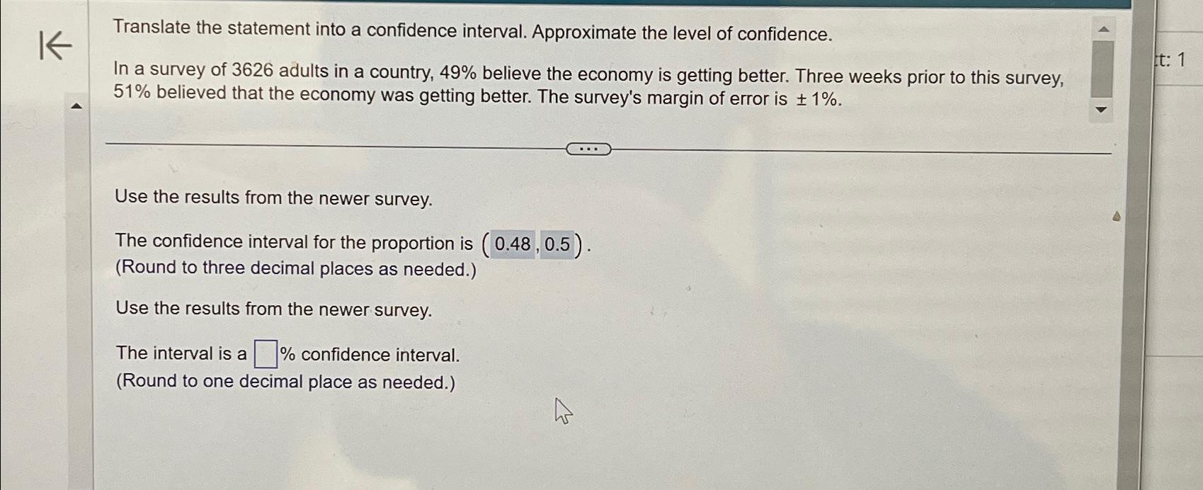 Solved Translate the statement into a confidence interval. | Chegg.com