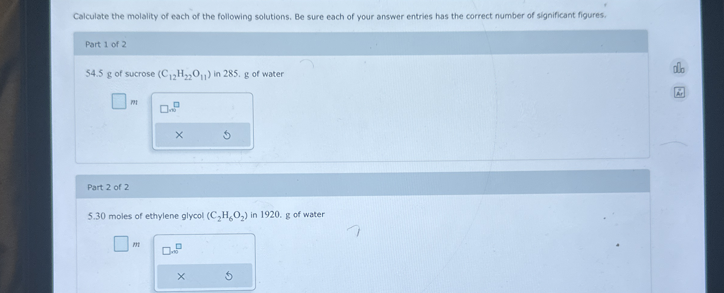 Solved Calculate the molality of each of the following | Chegg.com