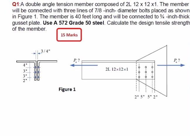 Solved Q1:A double angle tension member composed of 2L 12 x | Chegg.com