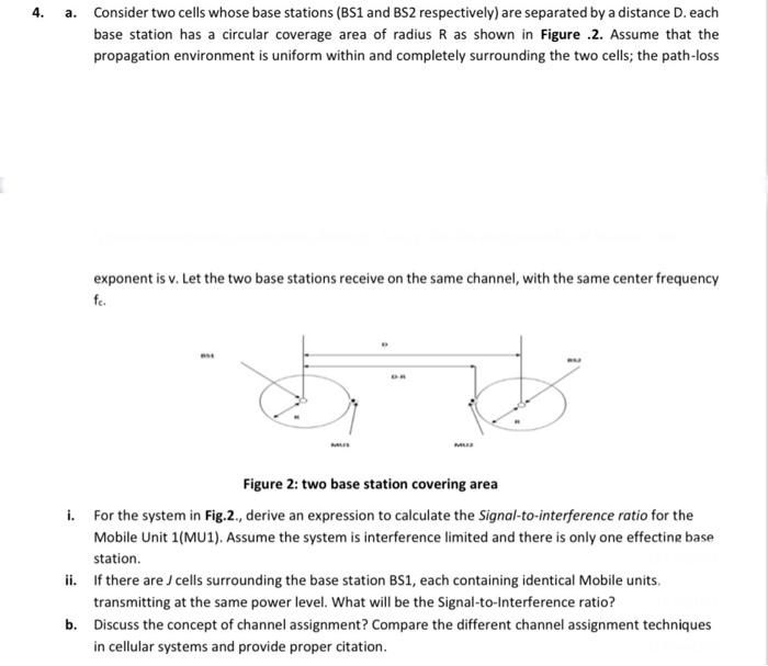 4. a. Consider two cells whose base stations (BS1 and | Chegg.com