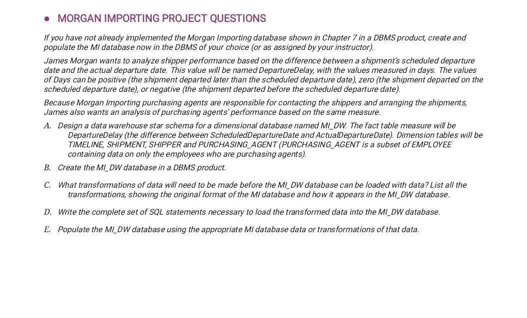 MORGAN IMPORTING PROJECT QUESTIONS If you have not | Chegg.com