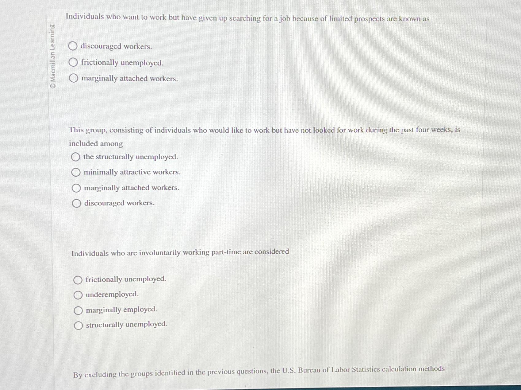 Solved Individuals who want to work but have given up | Chegg.com