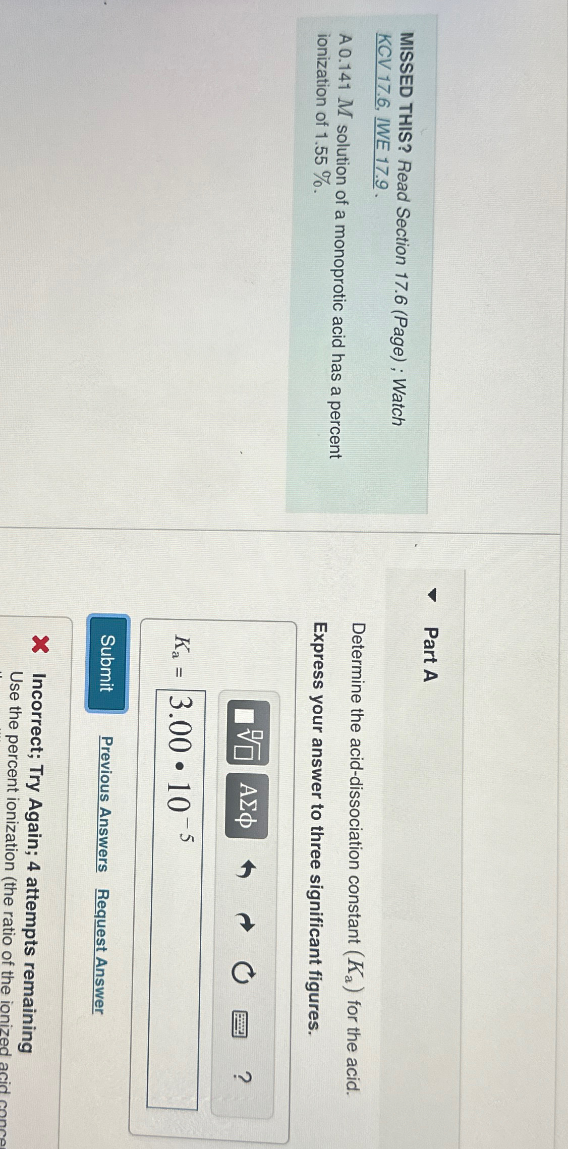 Solved Part AMISSED THIS? Read Section 17.6 (Page); Watch | Chegg.com
