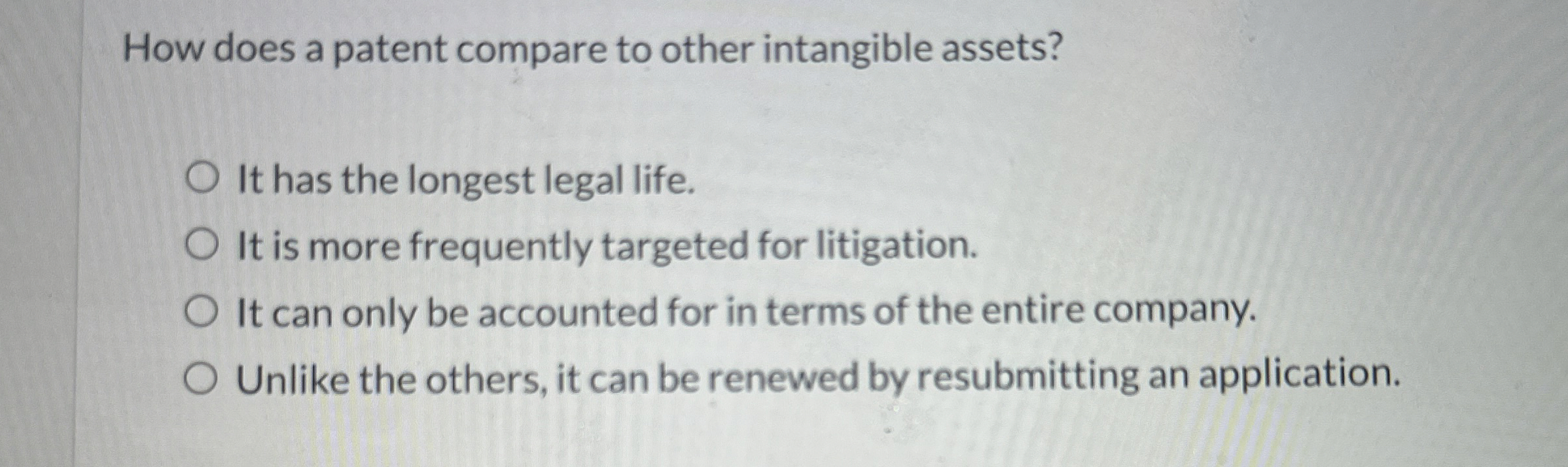 How does a patent compare to other intangible | Chegg.com