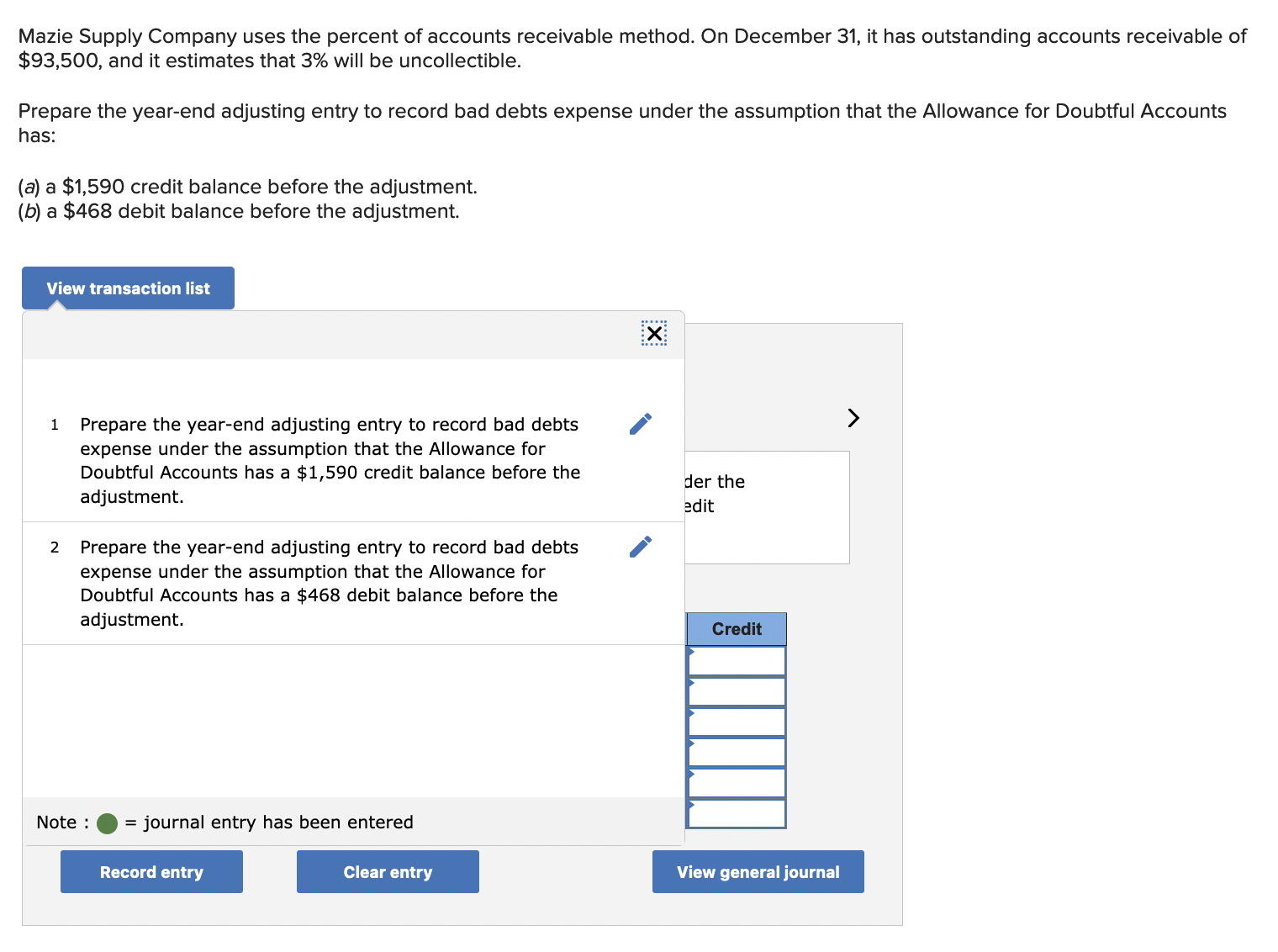 Solved 1 ﻿Prepare the year-end adjusting entry to record bad | Chegg.com