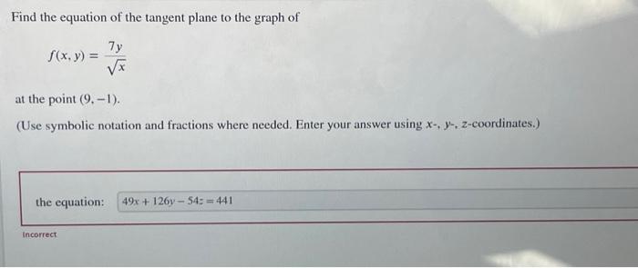 Solved Find the equation of the tangent plane to the graph | Chegg.com