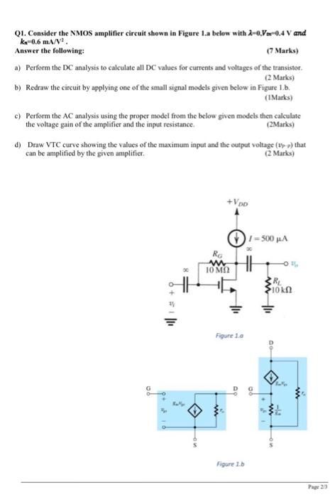 Solved Q1. Consider the NMOS amplifier circuit shown in | Chegg.com