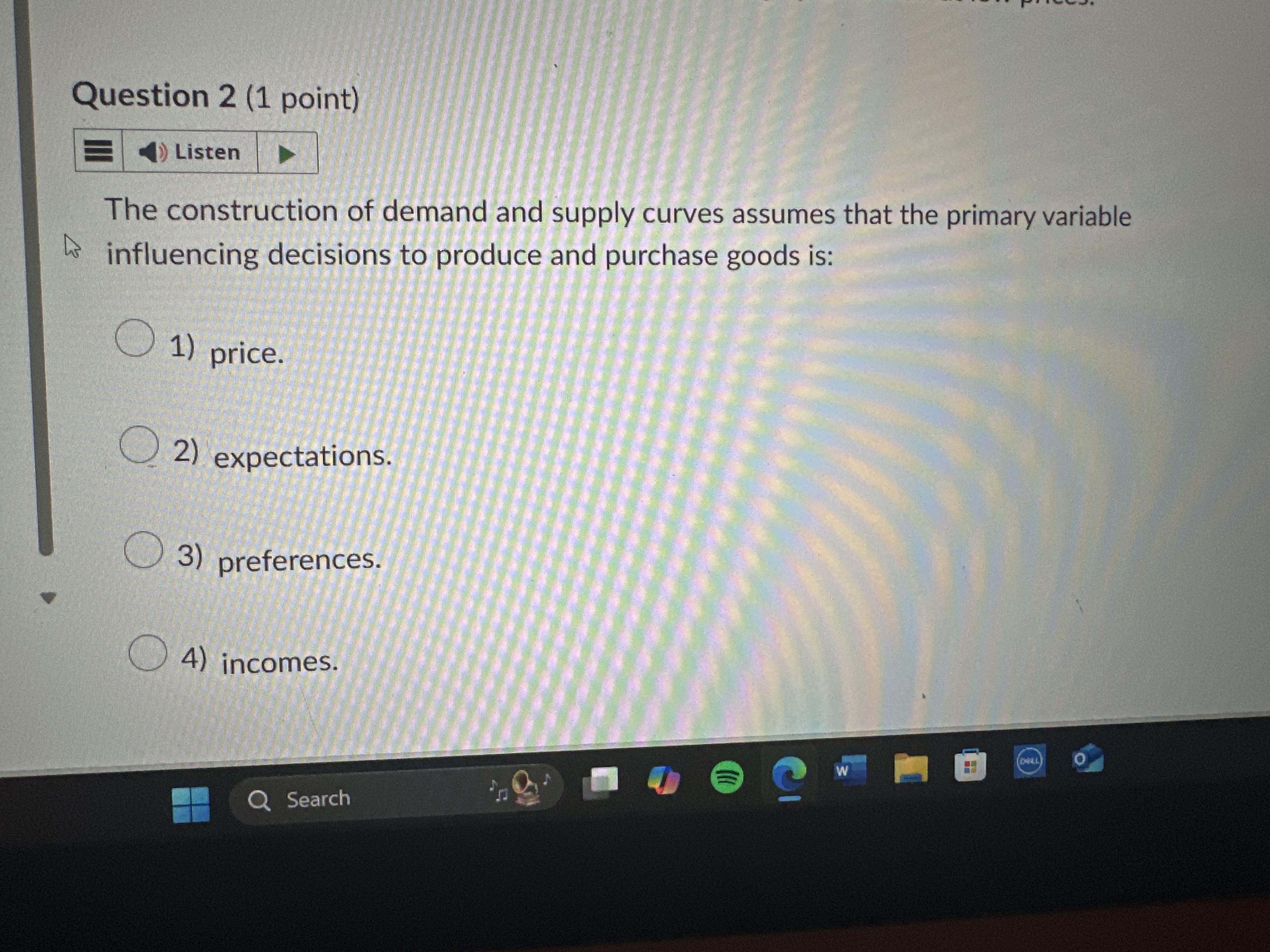 Solved Question 2 (1 ﻿point)The construction of demand and | Chegg.com