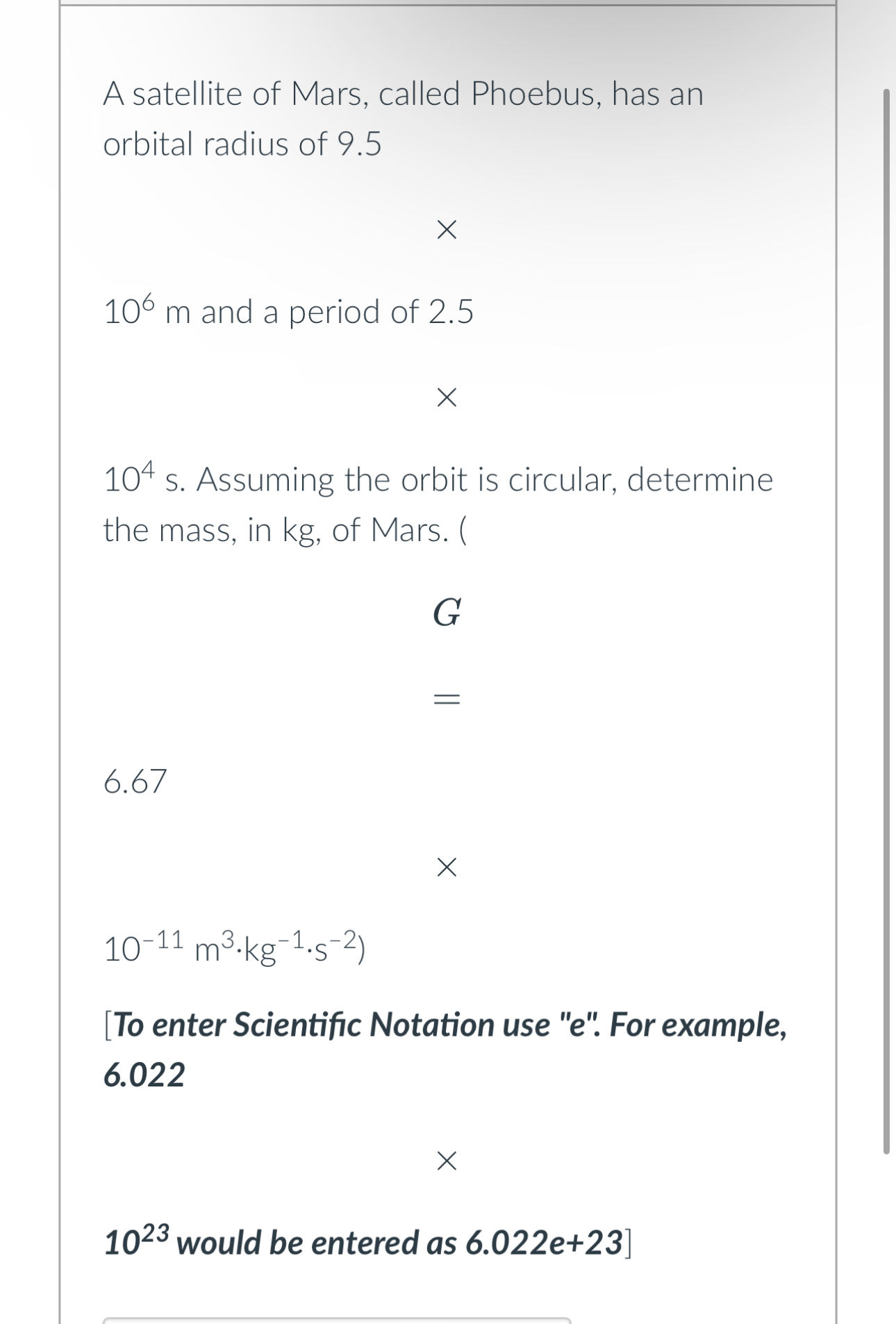 Solved A satellite of Mars, called Phoebus, has an orbital | Chegg.com