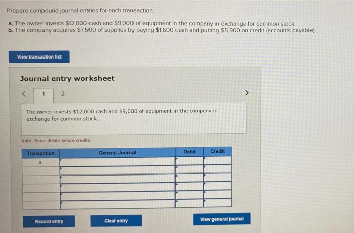 Solved Prepare compound journal entries for each transaction | Chegg.com