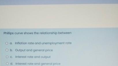 Solved Phillips curve shows the relationship betweena. | Chegg.com