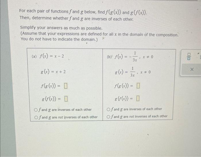 Solved For each pair of functions f and g below, find | Chegg.com