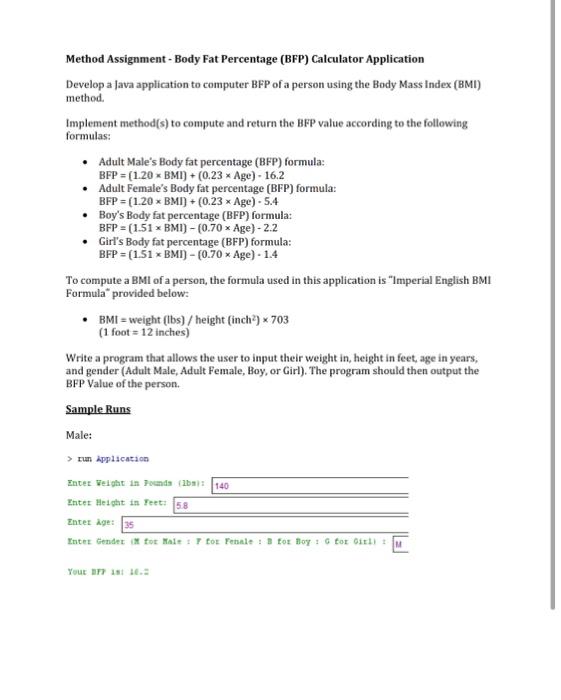 Solved Method Assignment- Body Fat Percentage (BFP) | Chegg.com