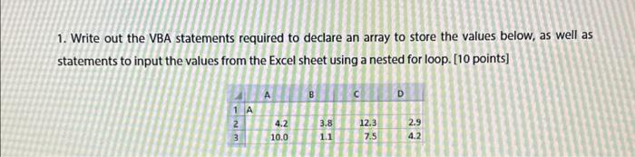 Solved 1. Write out the VBA statements required to declare | Chegg.com
